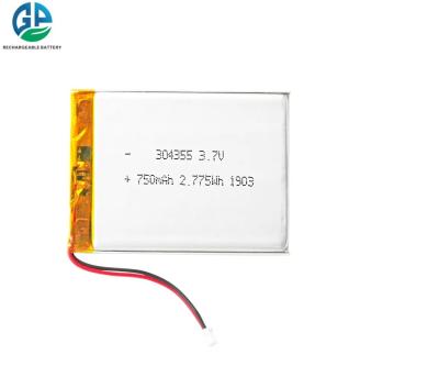 China KC Lipo Battery Pack 7.4v 750mah , Rechargeable Li Ion Battery 304355 for sale