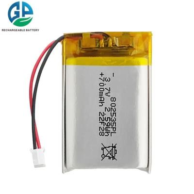 China 3.7v 700mah 802535 Lithium Polymer Lipo Battery Pack OEM ODM for sale