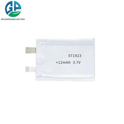 China Small Li Polymer 3.7v 12mah Lithium Ion Polymer Battery Ultra Thin Lipo 071923 for sale