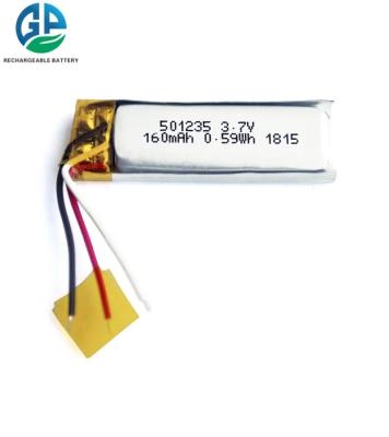 China Wiederaufladbare 501235 160mAh 3,7V Lipo-Batterienpaket KC IEC62133 Lithium-Polymer-Batterien für Spielzeug zu verkaufen