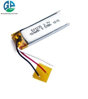 China Bateria recarregável 501235 160mAh 3.7V Lipo Bateria Pack KC IEC62133 Baterias de polímero de lítio para brinquedos à venda