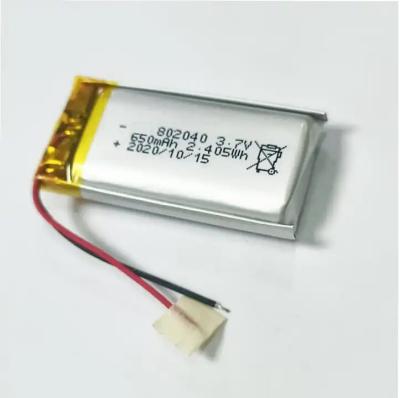 China KC IEC62133 Approve 3.7 Volt Rechargeable Battery Pack 802040 3.7v 650mah With Pcb Li-Polymer Battery for sale