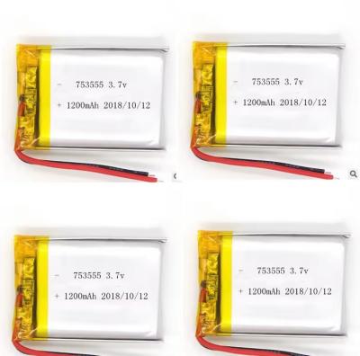 Cina KC approvato 1200mAh 3.7v Lipo batteria ricaricabile 3.7v 1200mah 753555 batteria polimerica al litio in vendita
