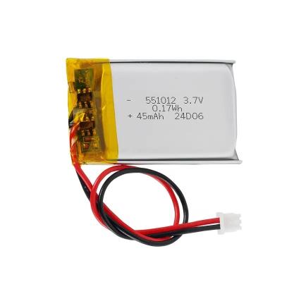 Cina Piccole batterie al litio polimeriche ricaricabili 45mah 3.7v 50mAh 60mAh 70mAh 3.7v 551012 batterie agli ioni di litio da 45mah in vendita