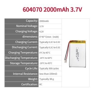 Cina Batteria ad alta velocità di scarica 30C Max60C ricaricabile 604070 2000mAh Batteria Li-polimero 3.7V per la macchina da ordinazione in vendita