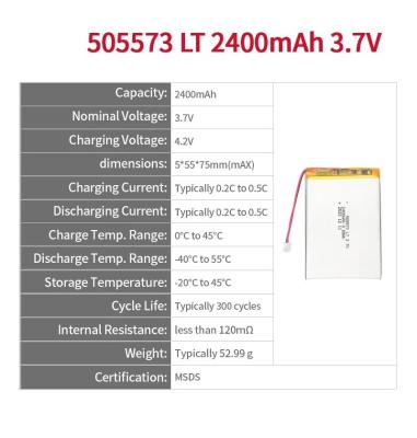 Cina Batteria al litio polimerico 8.8wh 3.7V 2400mAh 505573 bassa temperatura per dispositivi digitali in vendita