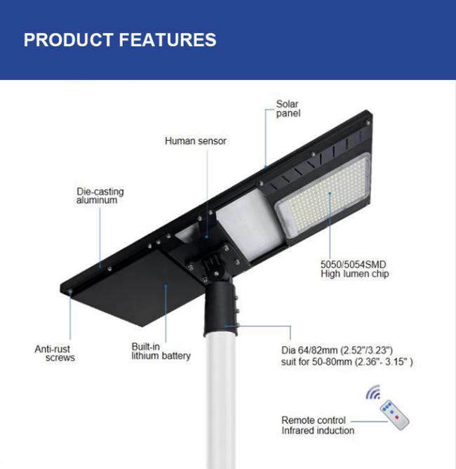 100w 120w 150w Aluminumall In One Led Solar Street Light Self Cleaning