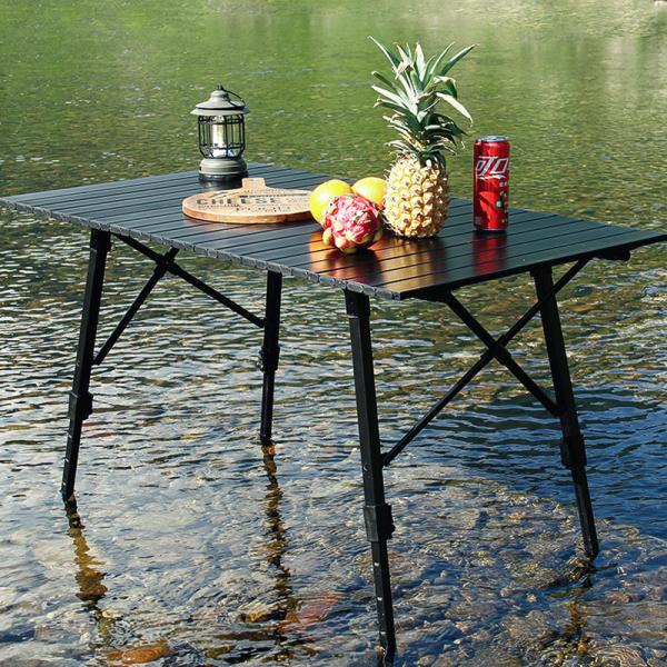 Quality Black Small Foldable Camping Table With Adjustable Legs Lightweight Portable Aluminum Picnic Table for sale