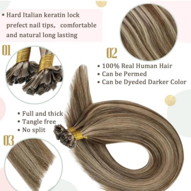 Customized U Tip Hair Ombre 2t Highlight Color High Quality Cuticle Aligned Hair U-Tip Keratin Extension