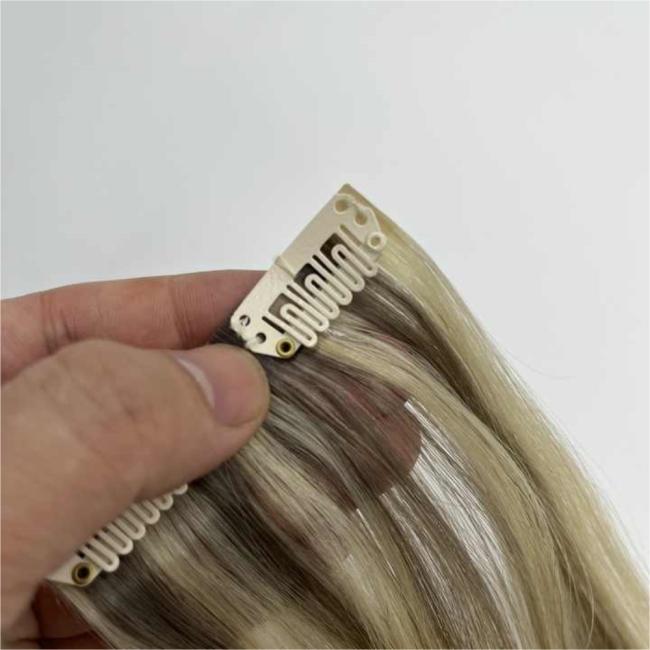 Wholesale Thick End Invisible PU Raw Blonde Seamless Clip in Hair Extensions