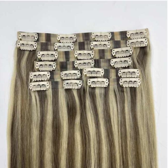 Raw Virgin Cambodian Human Hair Clips Ins, PU Skin Weft Seamless Clip in Hair Extensions