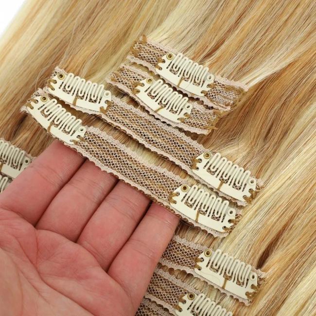 Clip-in Human Hair Extension Blonde Color 100% Human Hair Clip Ins