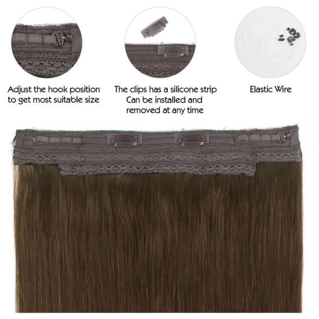 New Wire Hair Extensions 100% Human Hair Seamless Invisible Fish Wire Hair Extensions