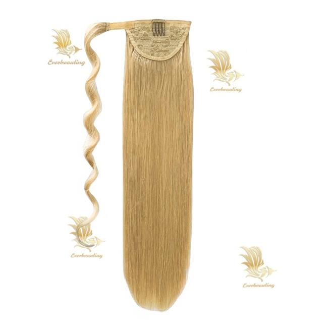 Factory Double Drawn Brazilian Wrap Around Ponytail Remy Human Hair Extension Straight Blonde Ponytails