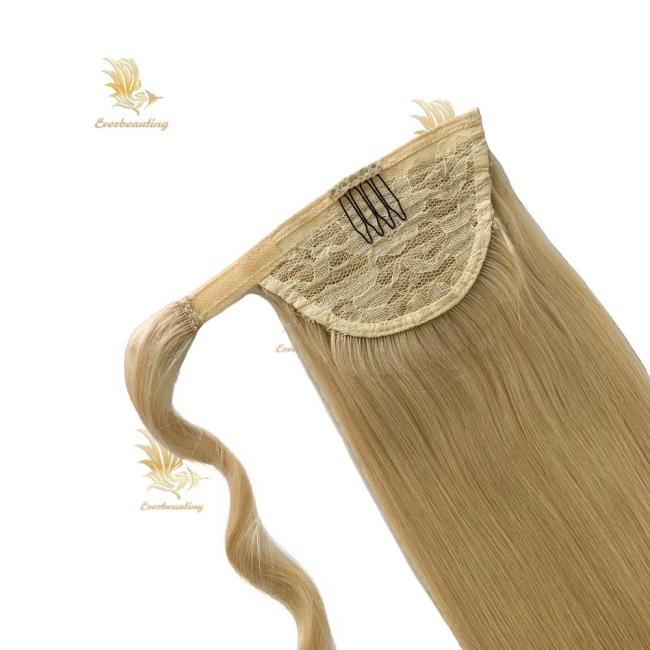 Factory Double Drawn Brazilian Wrap Around Ponytail Remy Human Hair Extension Straight Blonde Ponytails