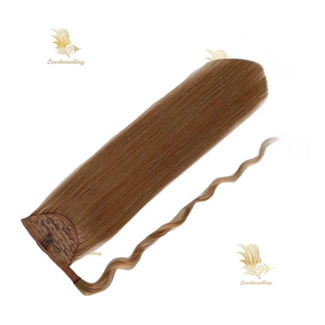 Factory Double Drawn Brazilian Wrap Around Ponytail Remy Human Hair Extension Straight Blonde Ponytails