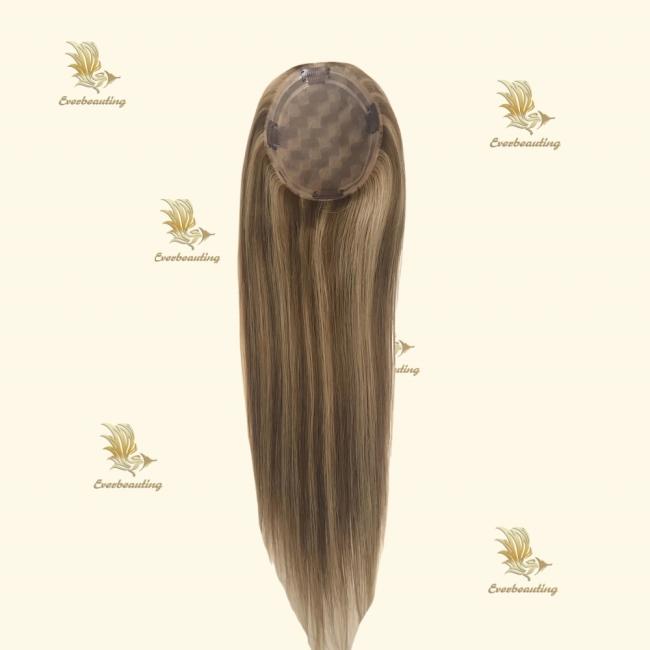 Hair Topper Toupee for Woman Remy Hair Piece with Clips Highlight Color