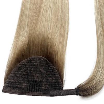 Cina USA capelli umani personalizzati coda di cavallo capelli lunghi e dritti con disegno di avvolgimento in vendita