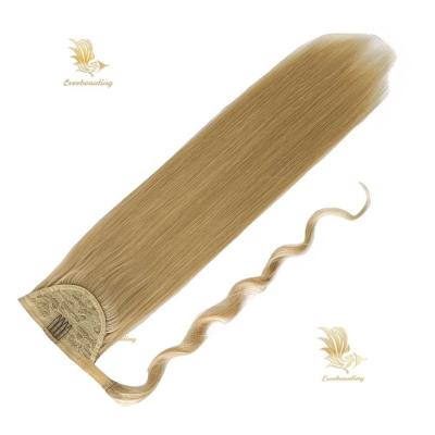 China Straight 20inch Remy Human Hair Extension Ponytail Double Drawn Blonde Wrap Around for sale