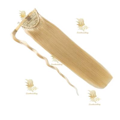 China Straight 20inch Remy Human Hair Extension Ponytail Double Drawn Blonde Wrap Around for sale