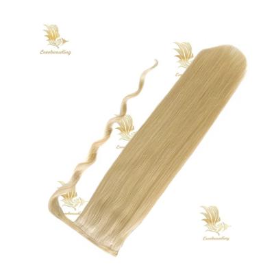 China Straight 20inch Remy Human Hair Extension Ponytail Double Drawn Blonde Wrap Around for sale
