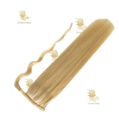 China Straight 20inch Remy Human Hair Extension Ponytail Double Drawn Blonde Wrap Around for sale