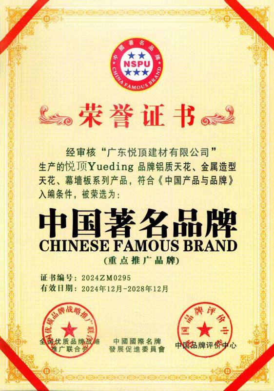 Certificate of Honor - Guangdong Yueding Building Materials Co., Ltd