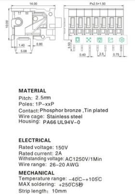 China WT141AR-2.5 pcb spring terminal block ，spacing 2.5 ，factory direct sales for sale