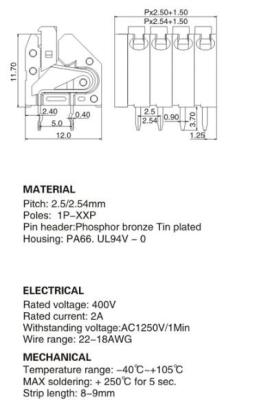 中国 WT250-2.5/2.54 pcb スプリング型端末ブロック,2.5/2.54mm間隔,工場直販 販売のため