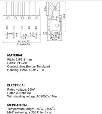 China Spring Type Pluggable Terminal Block 3.5 / 3.81 Mm Pitch Connector for sale