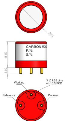China Durable Industrial Carbon Monoxide Sensor Amphenol SGX-4CO-10K with T90 Response Under 40 Seconds for sale
