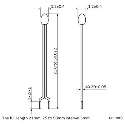 China Temperature sensor muRata NXFT15XV502FEAB040 NTC thermistor with rated electric power of 3 milliwatts for sale