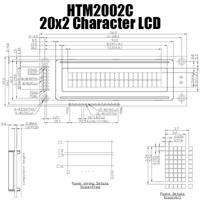 China Módulo práctico del carácter de 20x2 LCD, módulo verde amarillo HTM2002C de STN LCD en venta