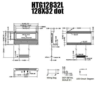 China 128X32 Graphic COG LCD ST7567 | STN + Display With White Backlight/HTG12832L for sale