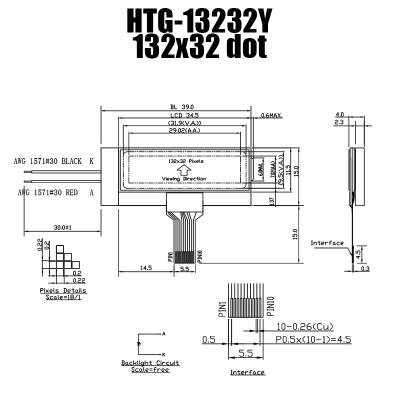 China Industrial 132x32 COG LCD Module ST7567R Positive Transflective HTG13232Y for sale