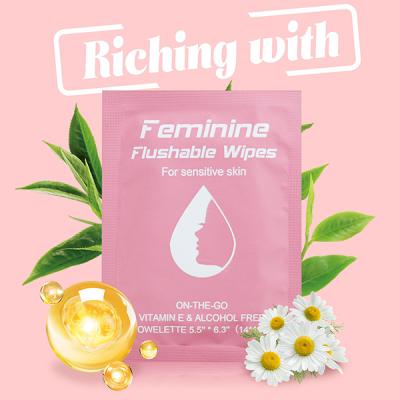 China Chinese wet wipes factory 14*16cm Individual Packaging Scented Chamomile Feminine Flushable Wipes for sale