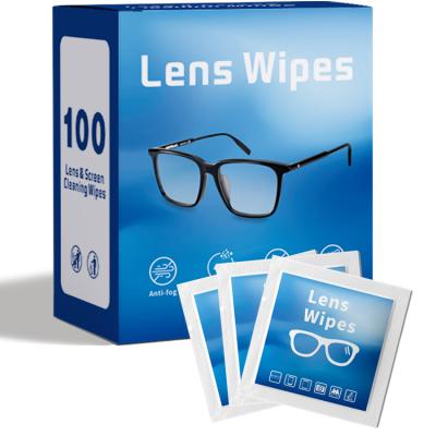 China 100pcs Portable individually packaged Anti-fog lens cleaning wipes for camera lenses, eyeglasses, and computer screens for sale