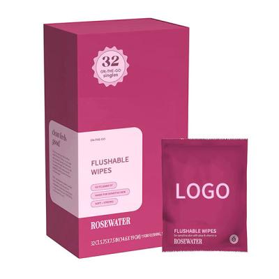 China Custom Print Scented 32 Single Pack 15*20cm Individual Wrapped Flushable Feminine Wipe for sale