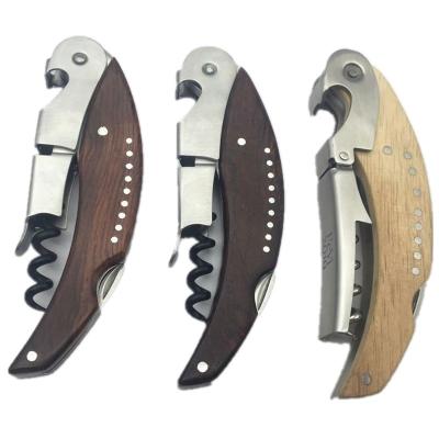 China Newest Patent Waiters Corkscrew Premium Wine Opener Ebony wood Handle wine opener Stainless Steel Double Hinged bottle o for sale