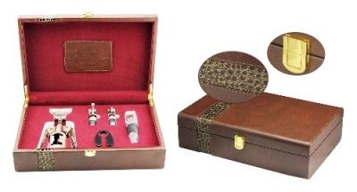 China Deluxe leather gift set S/5,wine gift box, wine leather box, wine wooden box, wine opener for sale