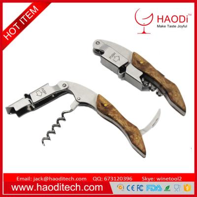 China All in One Wine Opener Stainless Steel Burl Wood Handle Heavy Bottle Corkscrew for sale