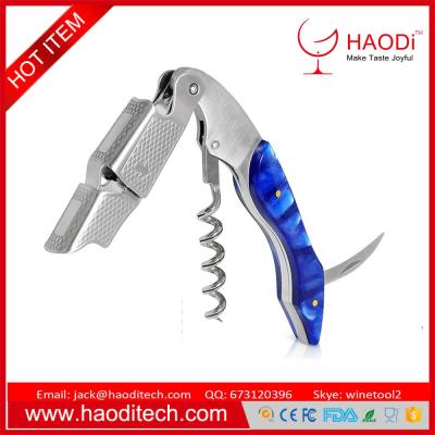 China Blue Resin Handle Professional Corkscrew Double Hinge Deluxe Waiters Wine Key for sale