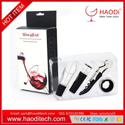 China Bottle opener tool gift set 4pcs Corkscrew Pourer Stopper Collar with gift box for sale