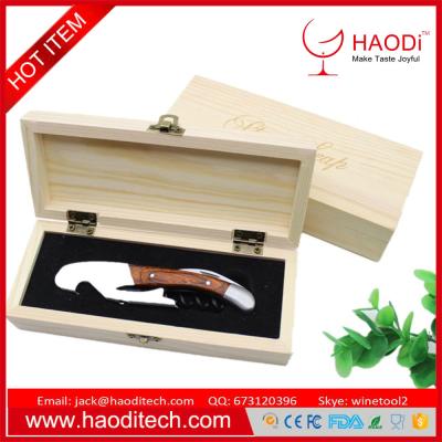 China Wood Handle Stainless Steel Corkscrew Double Hinge Opener Wooden Gift Box for sale