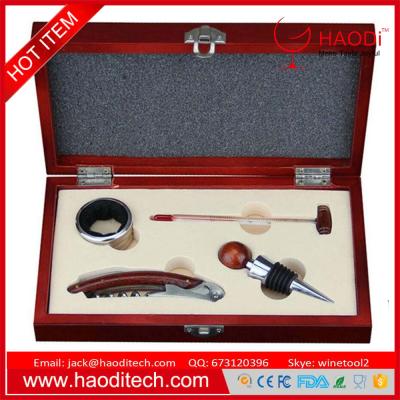 China 4 Piece Wine Tool Set kit Bottle Opener Wooden Box Gift Corkscrew Accessories for sale
