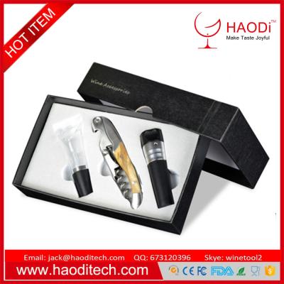 China 3pcs Wine Gift Set Win Corkscrew Bottle Opener Vacuum Wine Stopper Pourer for sale