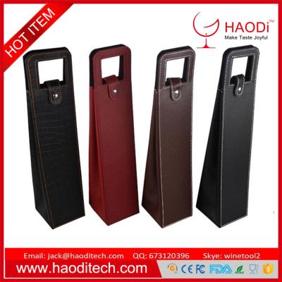 China Wine Tote PU Leather Single Bottle Christmas Gift Wine Champagne Carrier Totes for sale