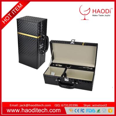 China Wine Gift Box Set Bounded Leather Wine Case For Standard Wine Bottle 4PCS Tools for sale