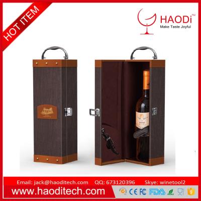 China Fabric Wine Gift Box Set Bounded Leather Wine Case With Corkscrew Pourer Stopper for sale
