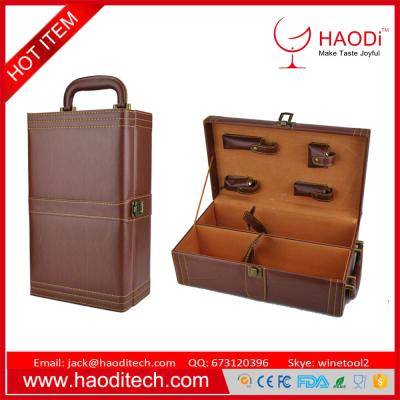 China Resuable Wine Leather Tote Bag Wine Bottler Carrier Tote With 4pcs Wine Tools for sale